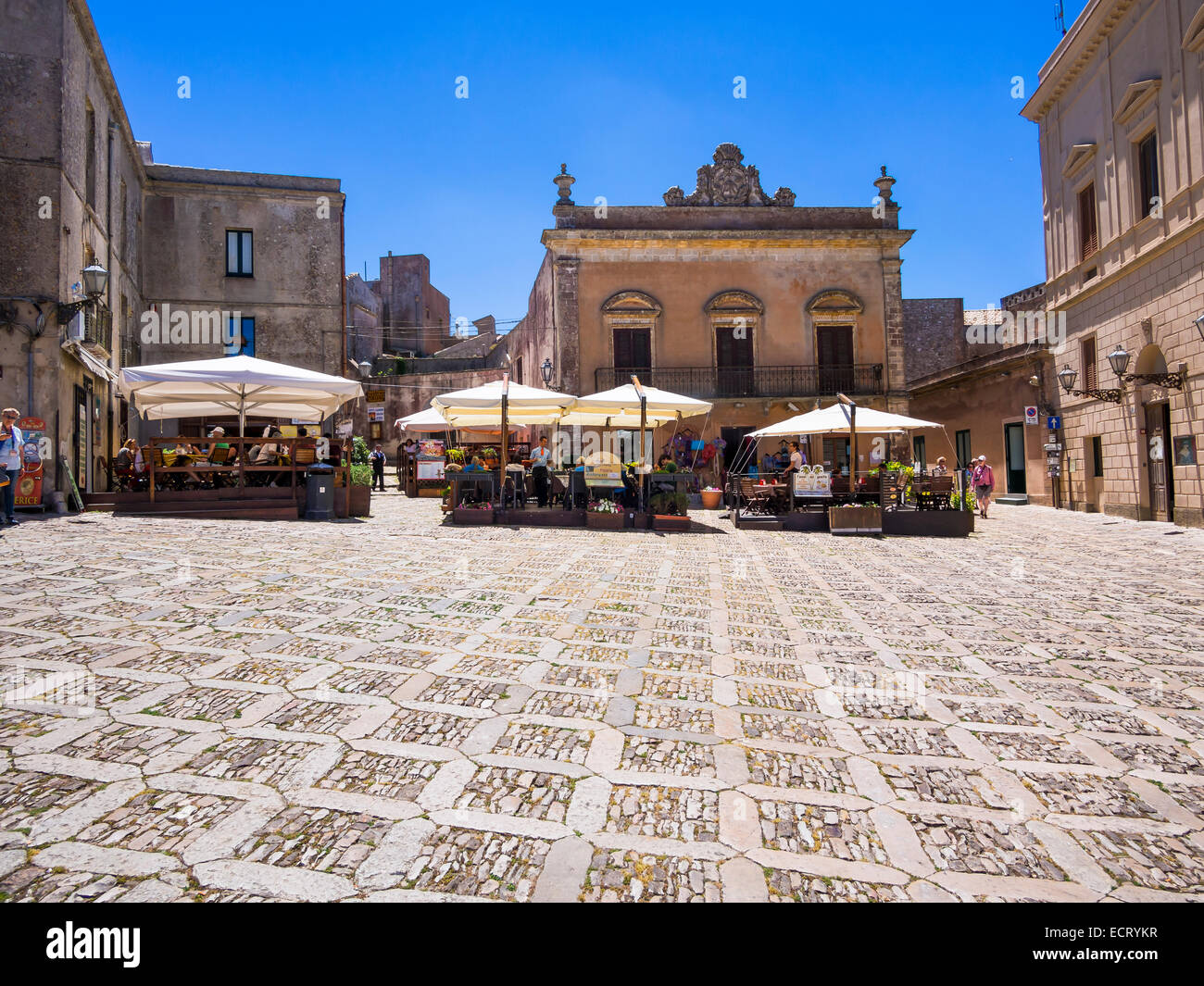 Italy Sicily Province of Trapani Erice Old town Piazza Umberto I and ...