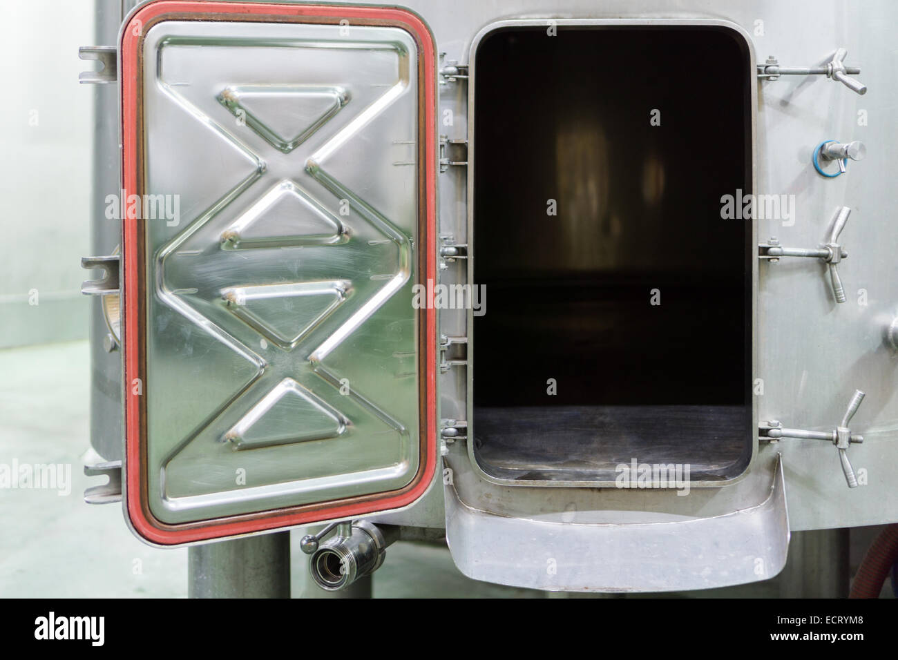 Wine Making Equipment, view of open aluminium tank Stock Photo - Alamy