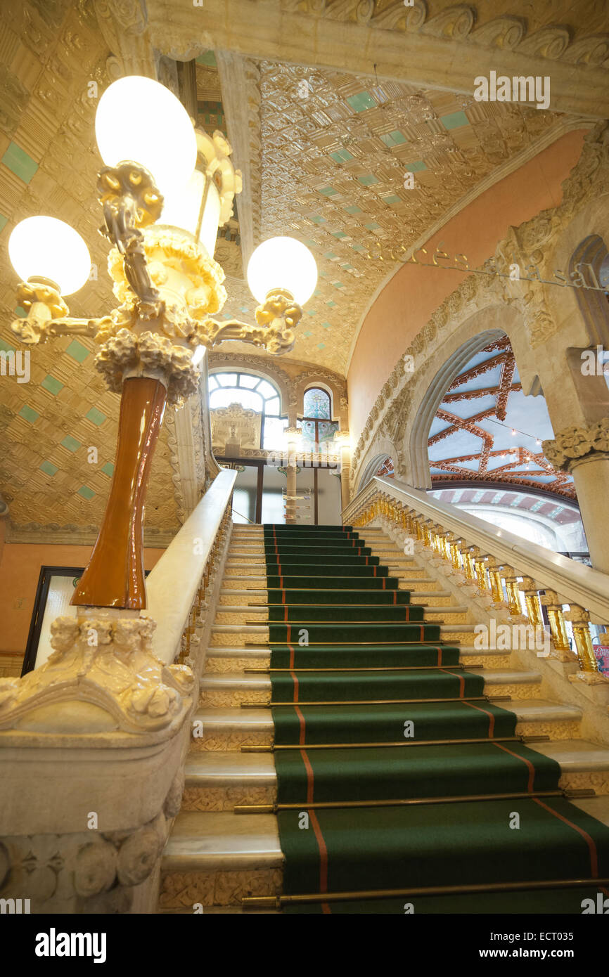 Stairs in the Palace of Catalan Music (Palau de la Musica Catalana) in ...