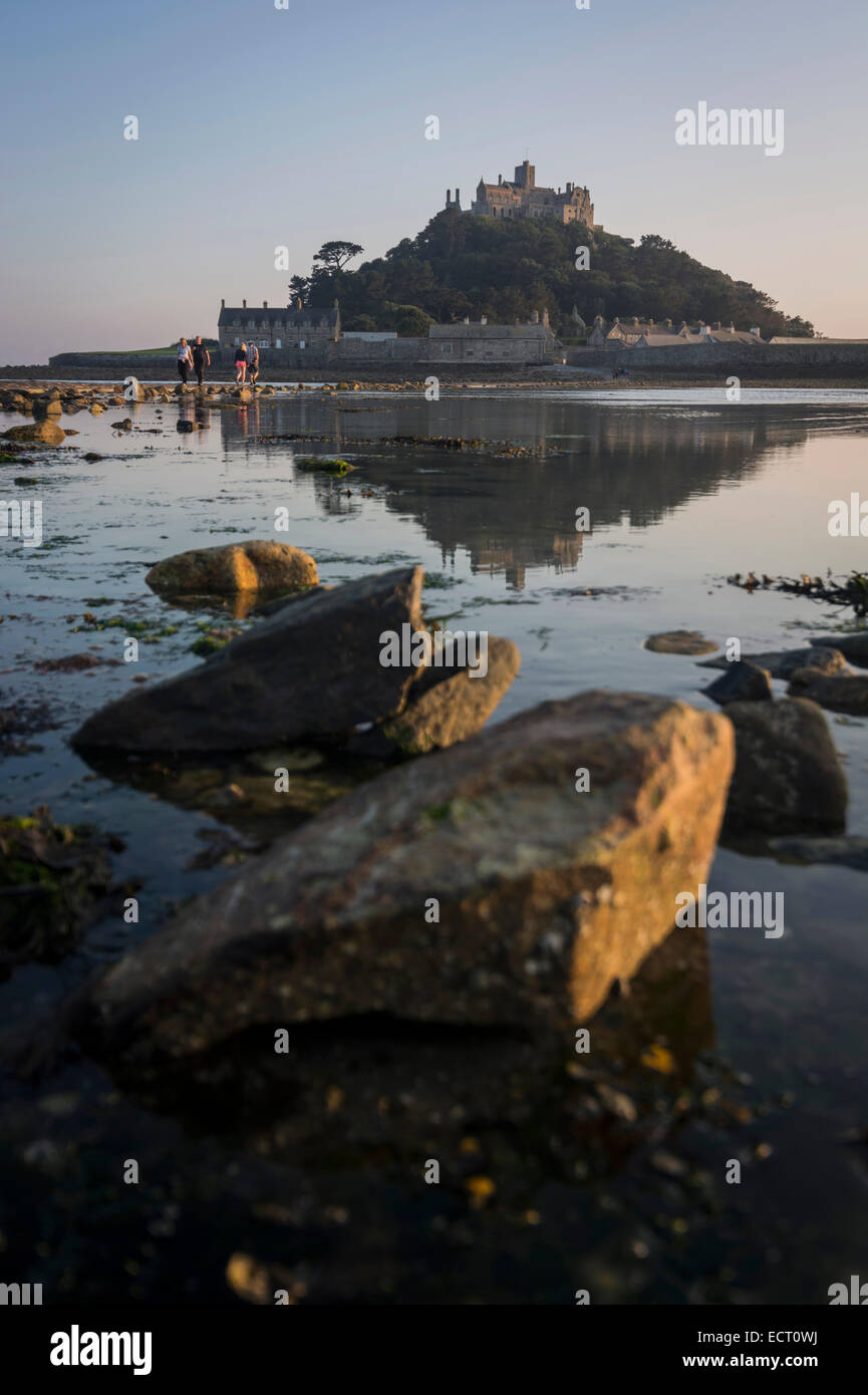 UK England Cornwall tidal island St Michael's Mount at dusk Stock Photo ...