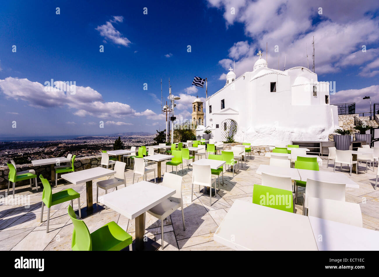 Greece Athens view terrace at church Agios Georgios on Mount Lycabettus ...