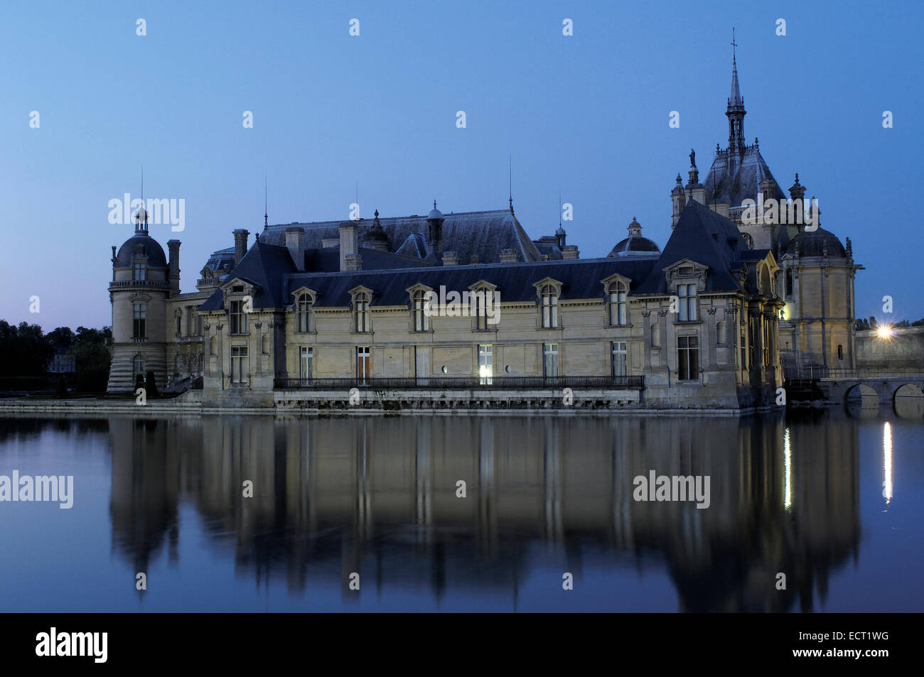 Chantilly Castle, Chateau de Chantilly, at dusk, Chantilly, Picardy ...