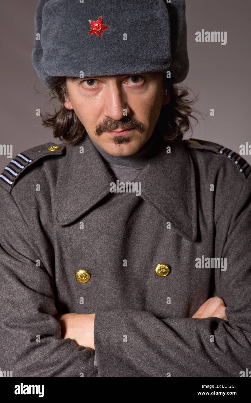 young man dressed as russian military, studio picture Stock Photo - Alamy