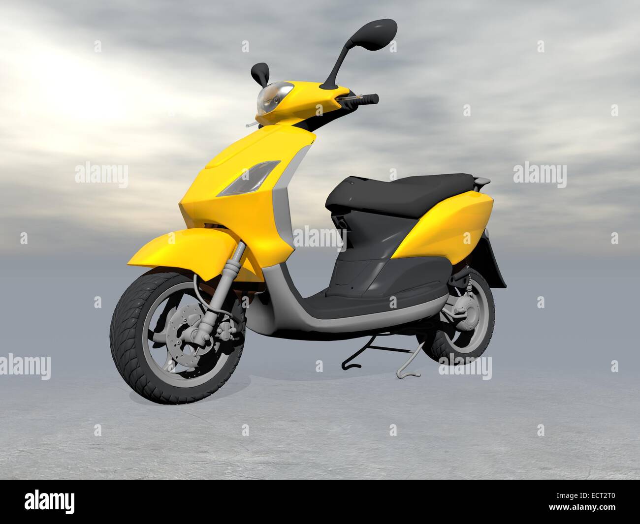Single yellow scooter standing in grey background Stock Photo - Alamy