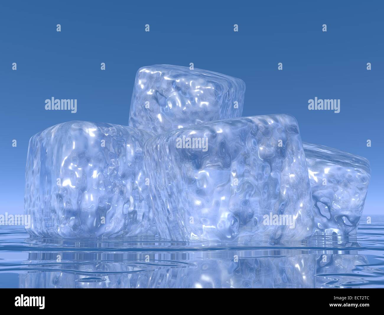 Close up on many ice cubes into water in blue background Stock Photo ...