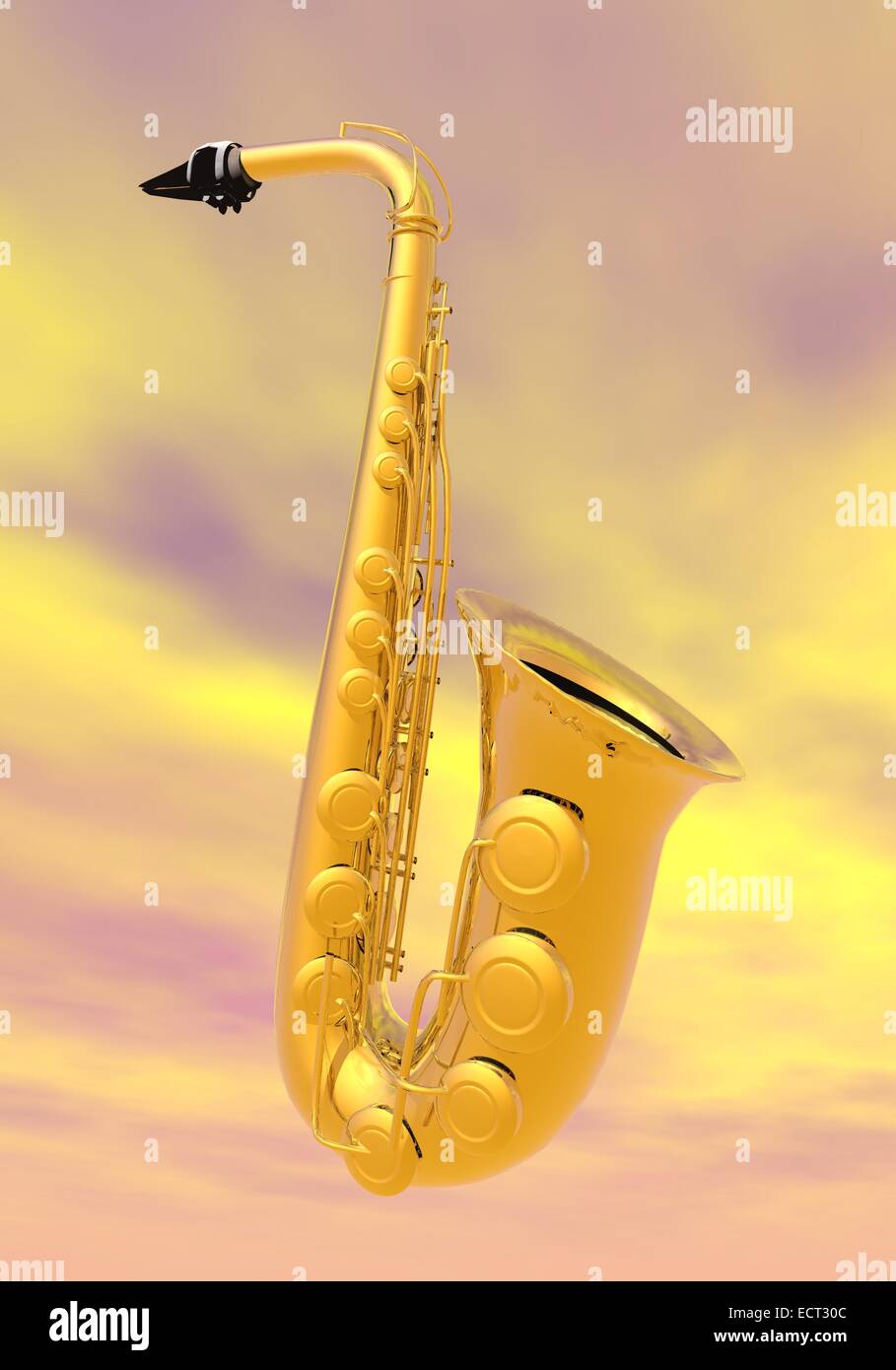 One golden saxo alto in yellow cloudy background Stock Photo - Alamy