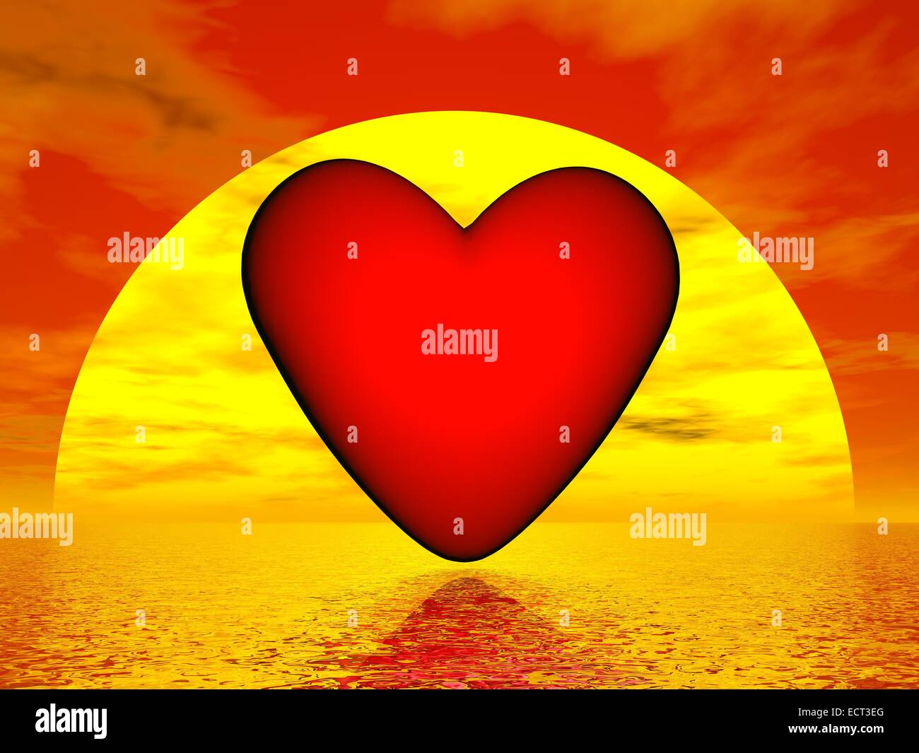 Red heart shape upon ocean in front of beautiful sunset Stock Photo - Alamy
