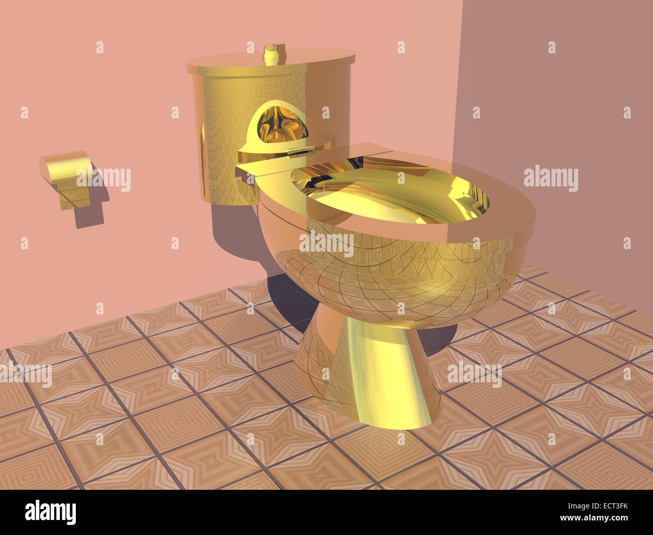 Nice colorful restroom with beautiful golden toilet Stock Photo - Alamy