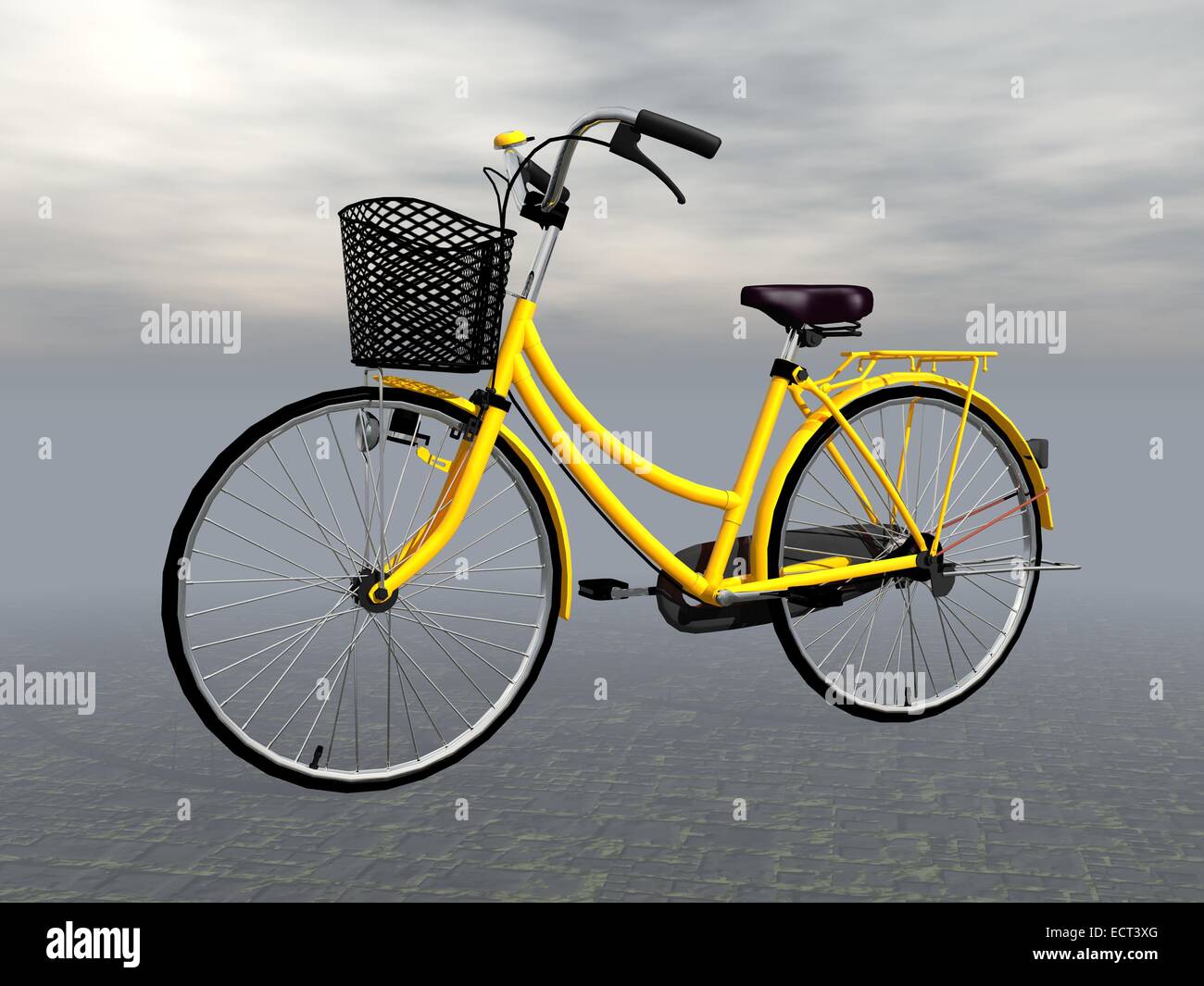 Beautiful yellow city bike on the street , grey cloudy background Stock ...