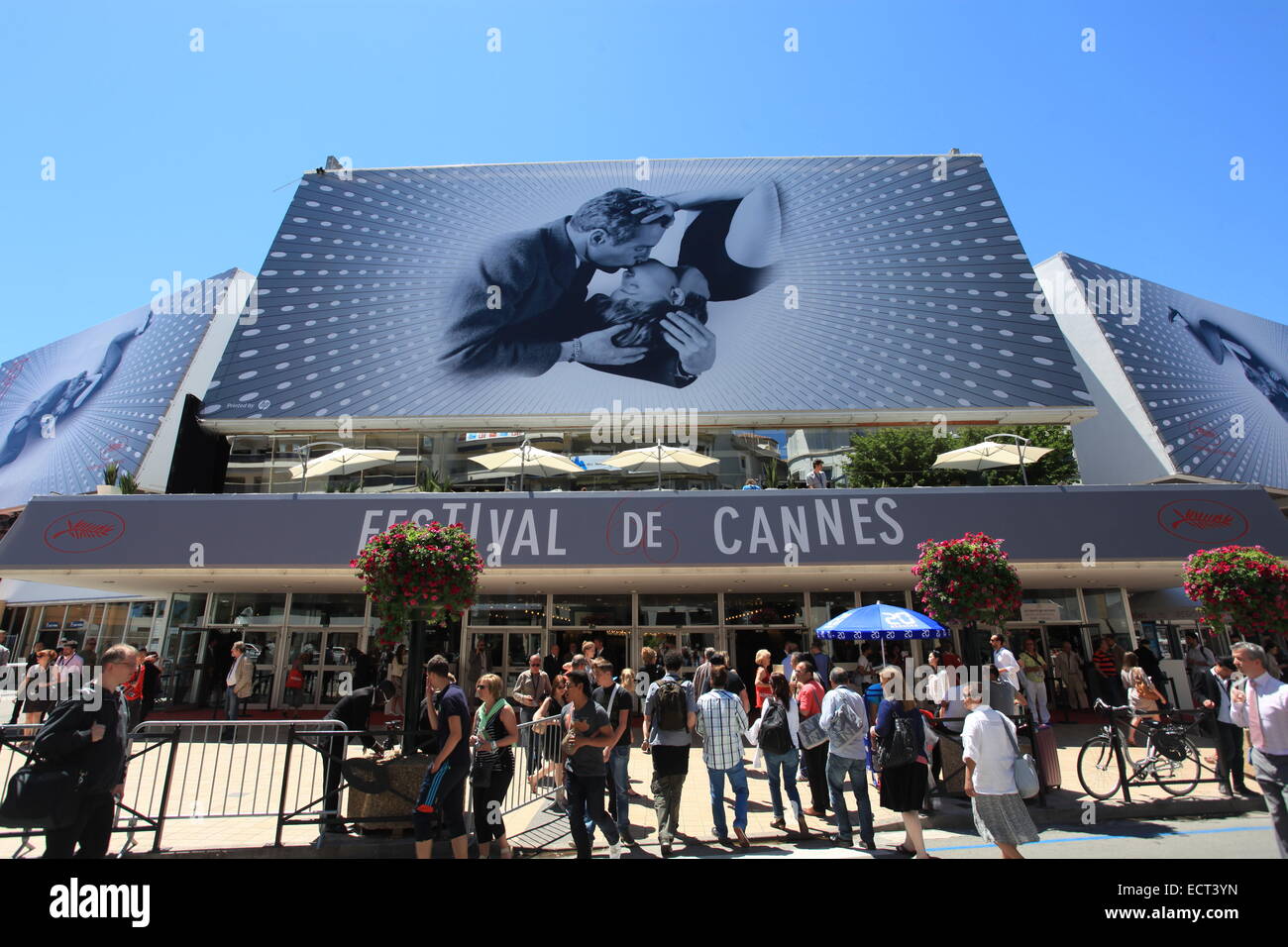 Street scene of the movie festival in Cannes in front of the Festival ...