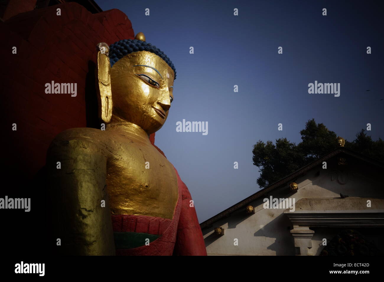 Sculpted Buddha at the ancient Swayambhu Stupa in Kathmandu Nepal Stock ...
