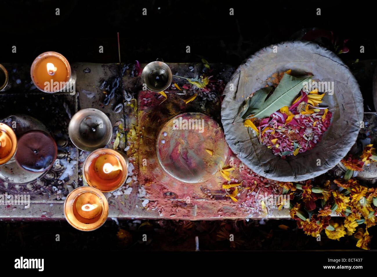 A Ritual offering at Rato Machhendranath Temple the patron god of Patan ...