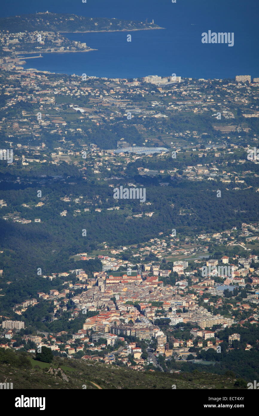 Top view above the city of Vence and the French Riviera coast Stock ...