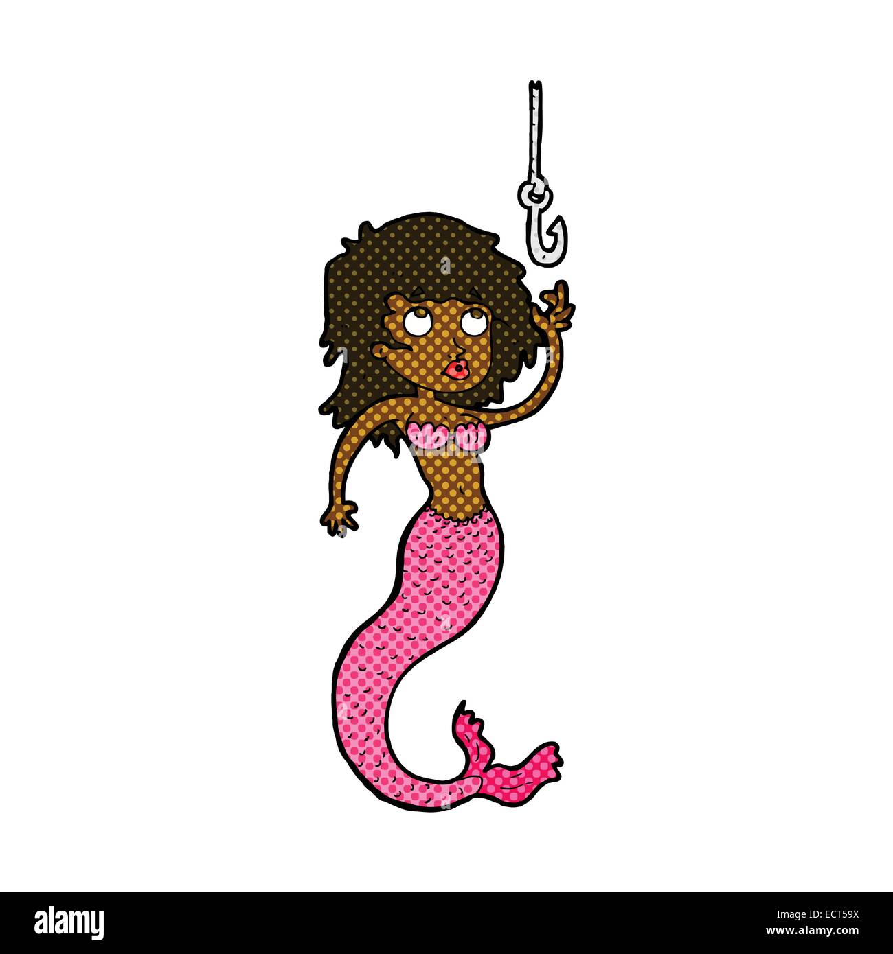retro comic book style cartoon mermaid and fish hook Stock Vector Image ...