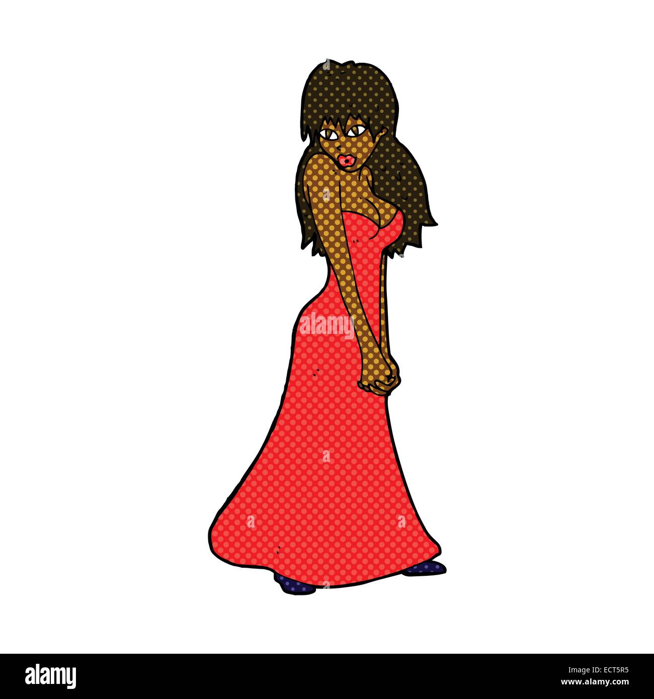 retro comic book style cartoon pretty woman in dress Stock Vector Image ...