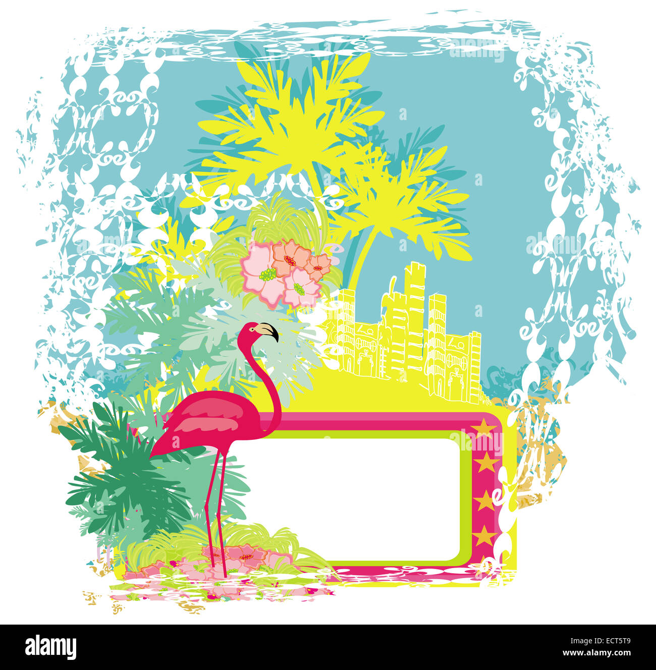 Abstract card with flamingo and nature Stock Photo - Alamy