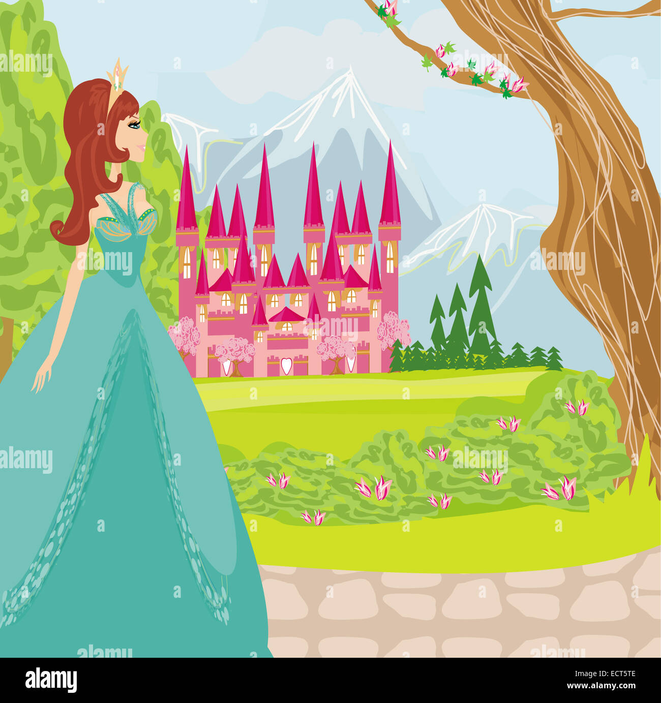 Beautiful little princess in front of her castle Stock Photo - Alamy