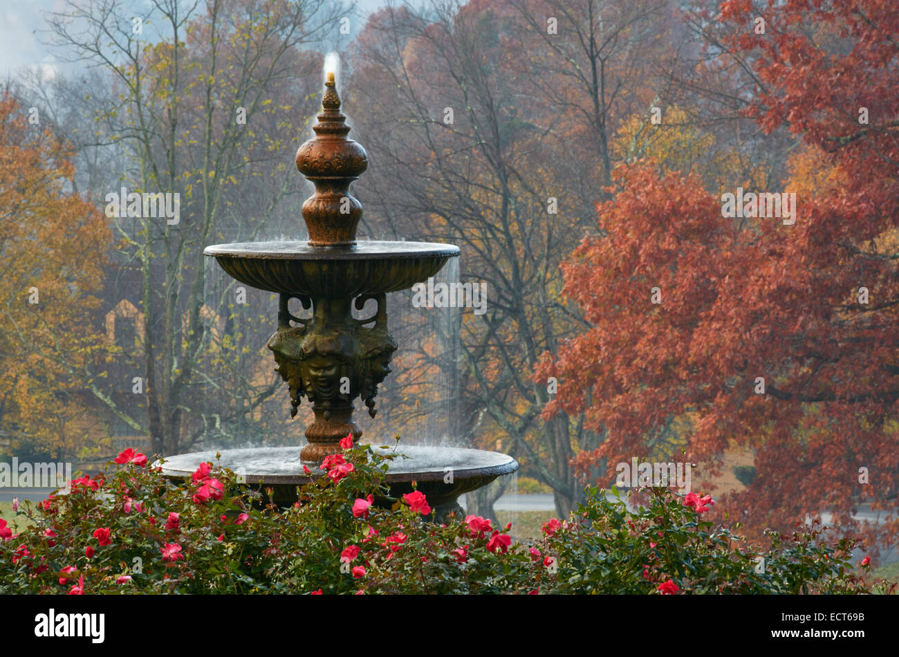 Fountain in the gardens of the Mark Addy Inn. Nellysford, Virginia, USA ...