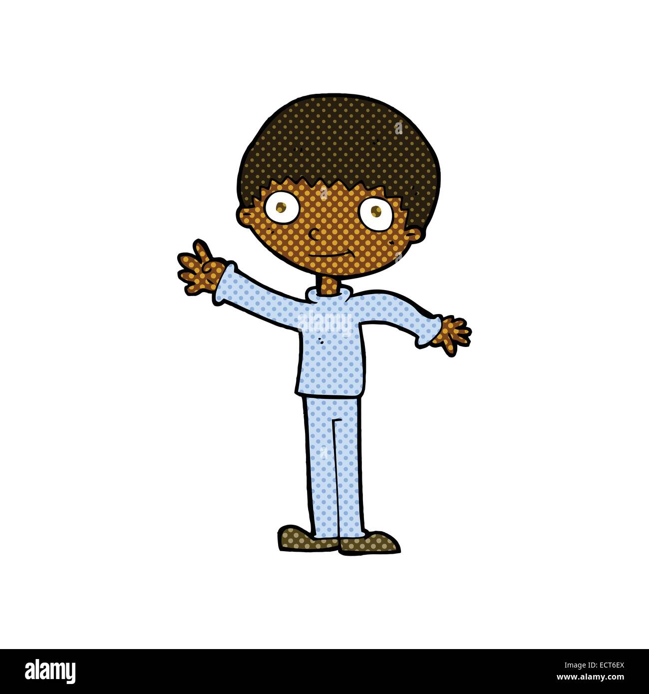 retro comic book style cartoon happy waving boy Stock Vector Image ...