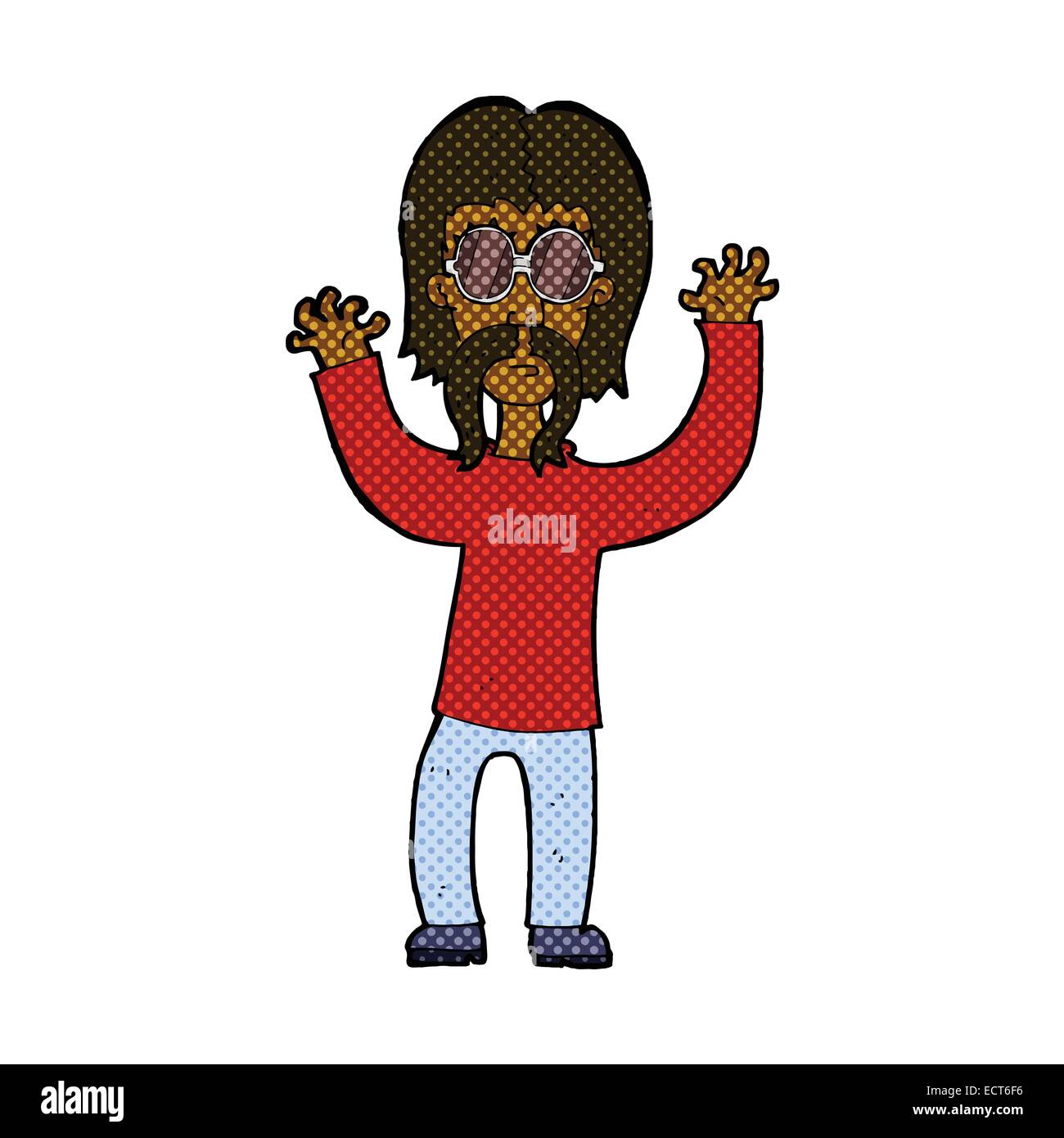 retro comic book style cartoon hippie man waving arms Stock Vector ...
