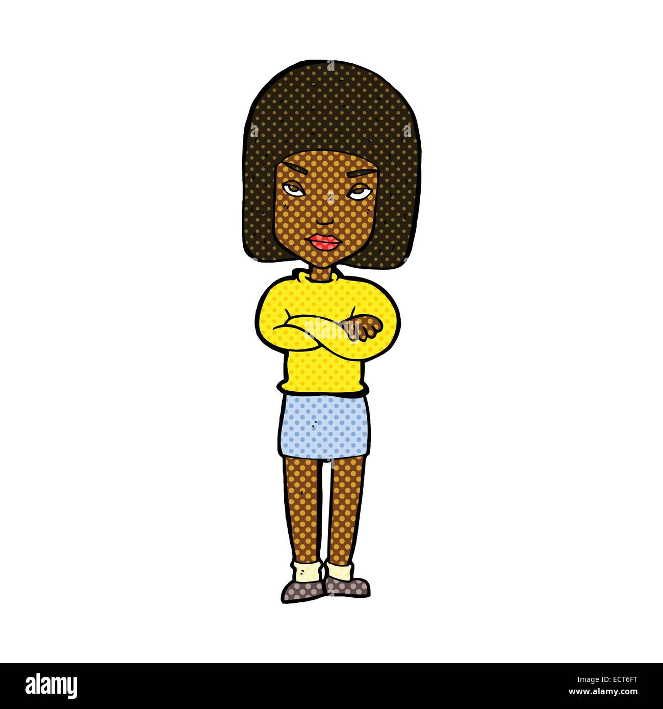retro comic book style cartoon woman with crossed arms Stock Vector ...