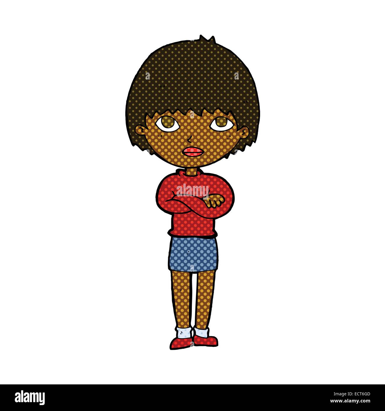 retro comic book style cartoon woman with crossed arms Stock Vector ...