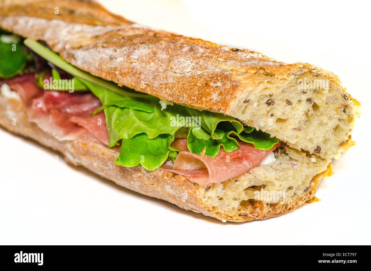 Ham sandwich closeup isolated on white background Stock Photo - Alamy