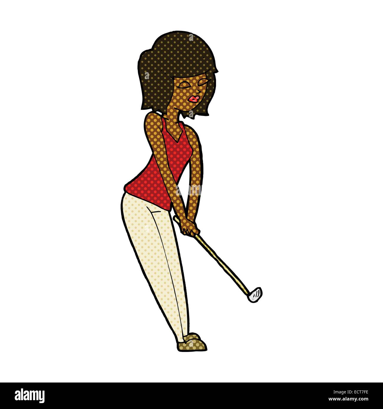 retro comic book style cartoon woman playing golf Stock Vector Image ...