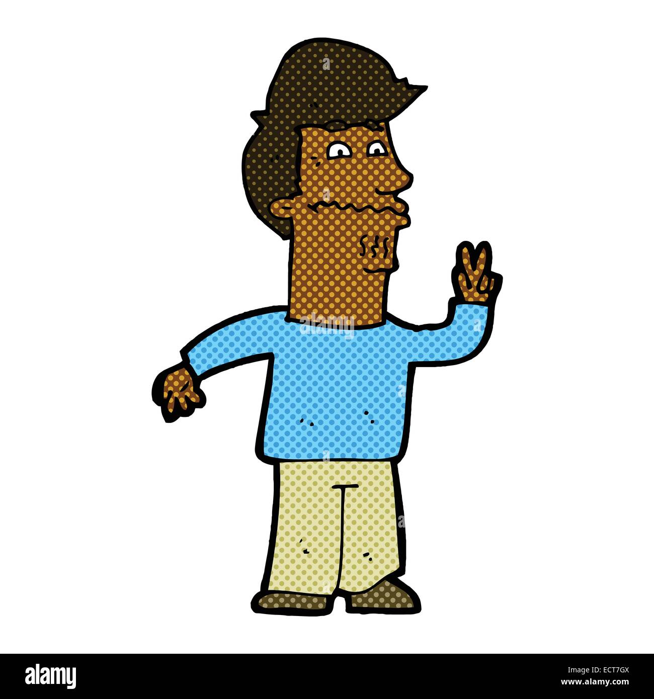 retro comic book style cartoon man giving peace sign Stock Vector Image ...