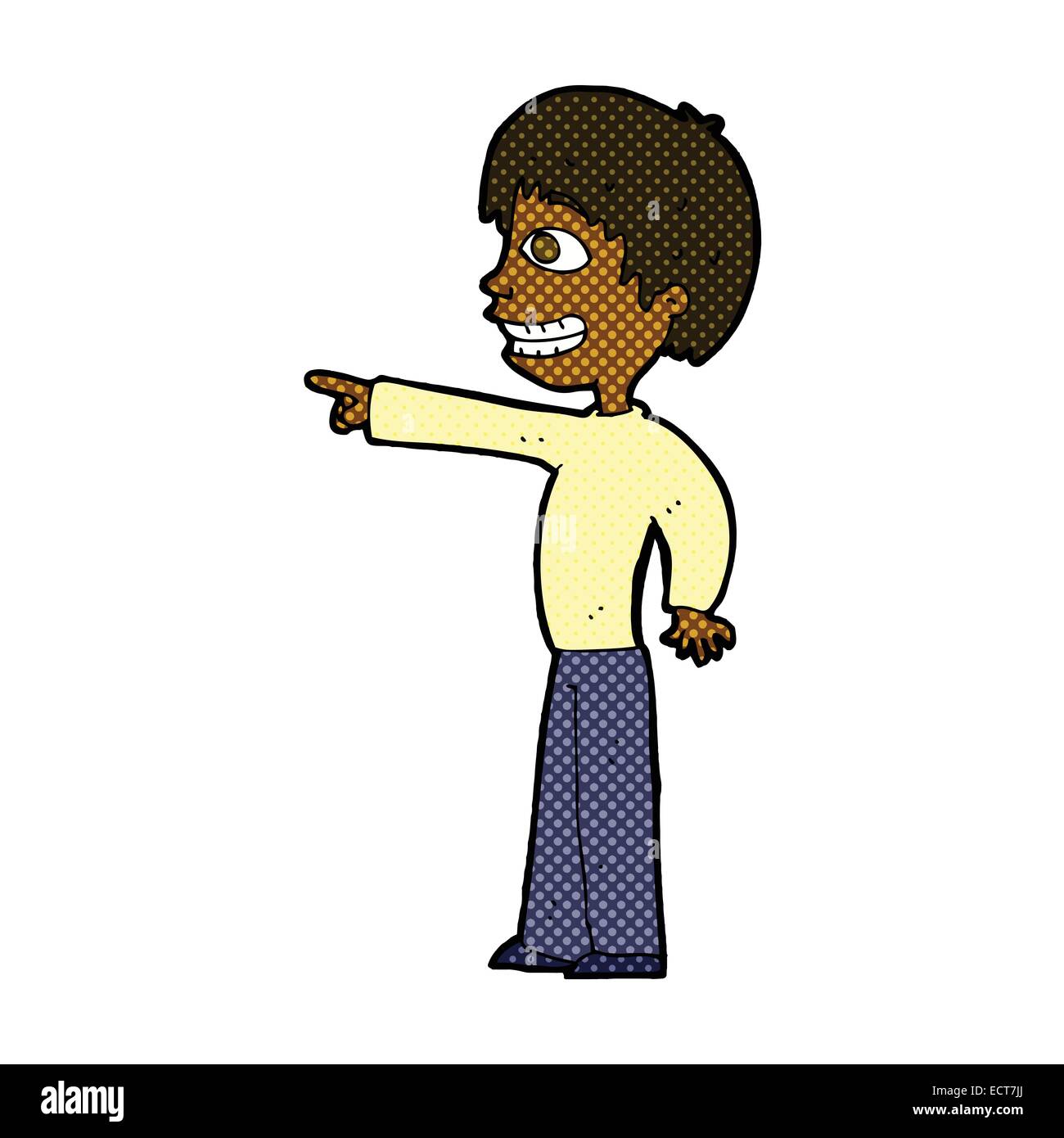 retro comic book style cartoon grinning boy pointing Stock Vector Image ...