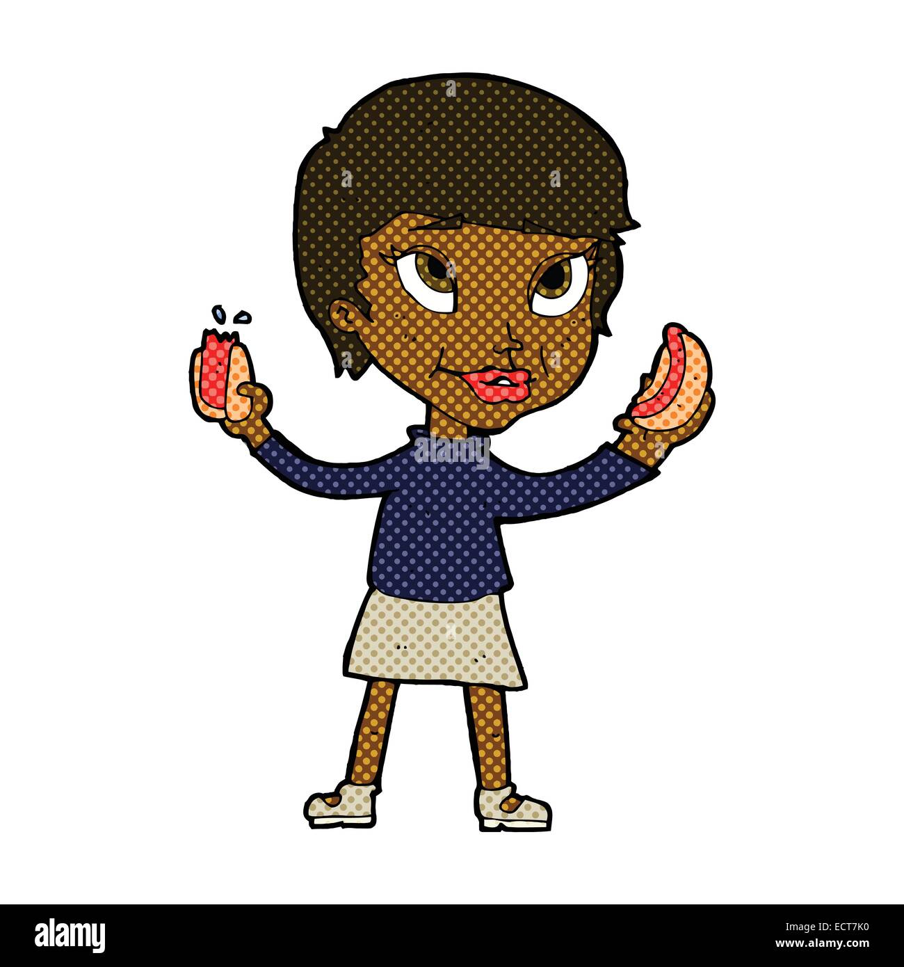 retro comic book style cartoon woman eating hotdogs Stock Vector Image ...