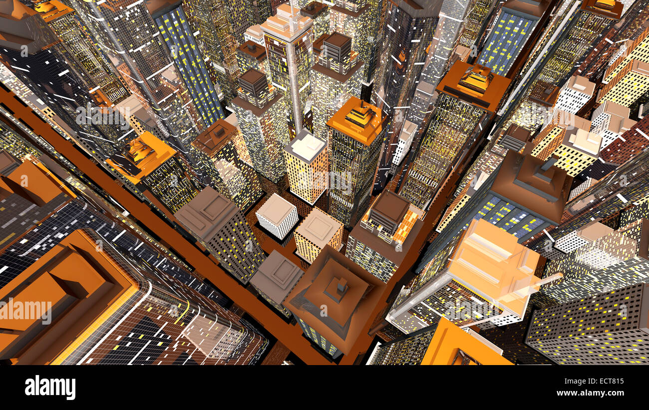 Generic urban architecture and skyscrapers forming a huge city. 3D ...