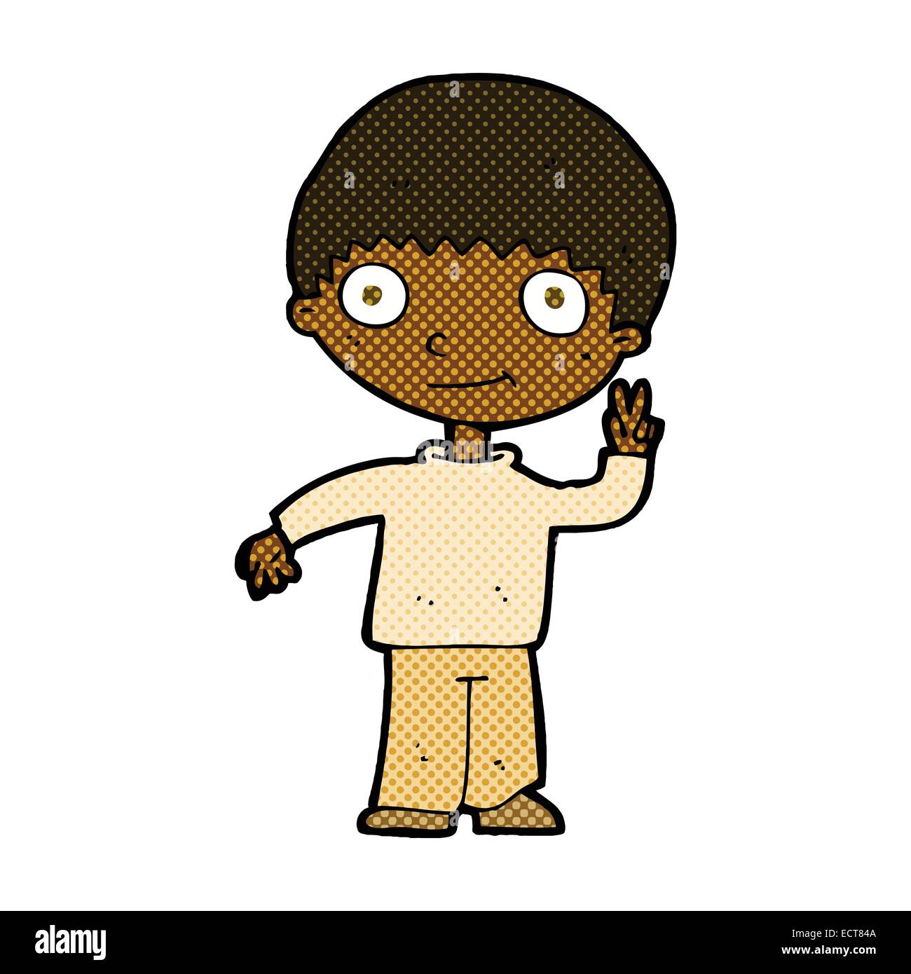retro comic book style cartoon boy giving peace sign Stock Vector Image ...