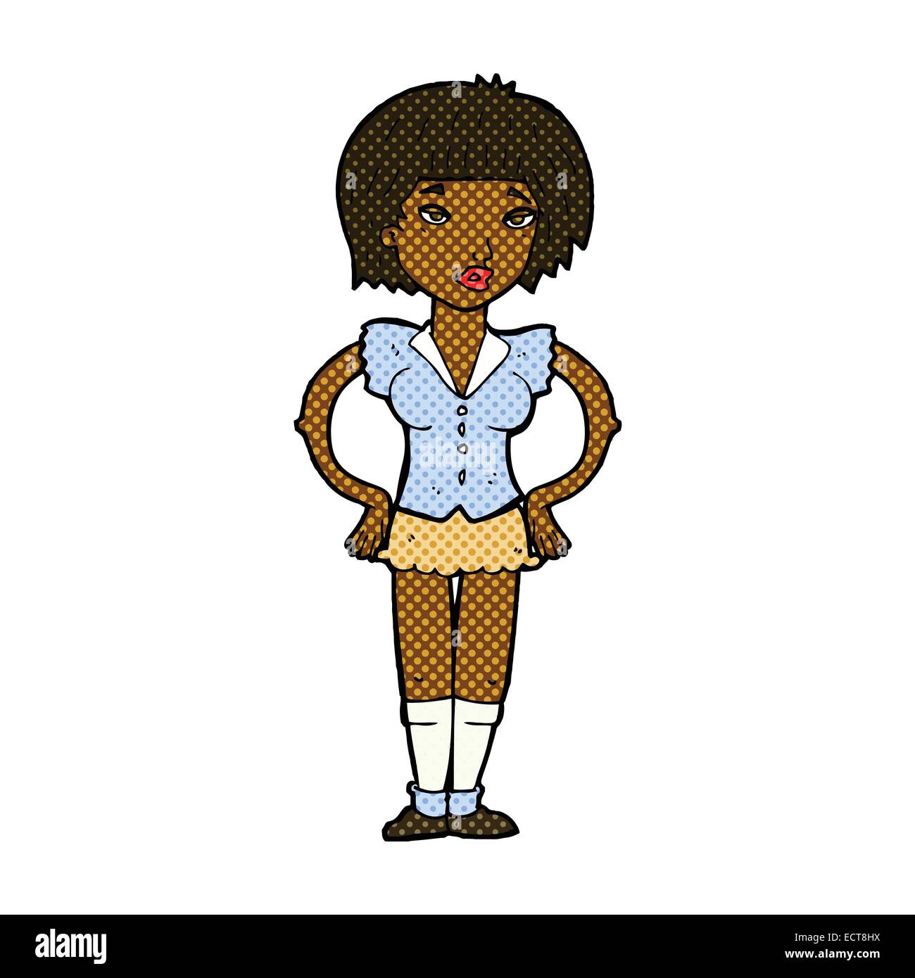 retro comic book style cartoon woman with hands on hips Stock Vector ...