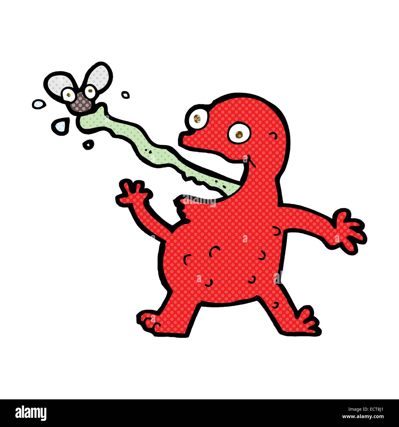 retro comic book style cartoon frog catching fly Stock Vector Image ...