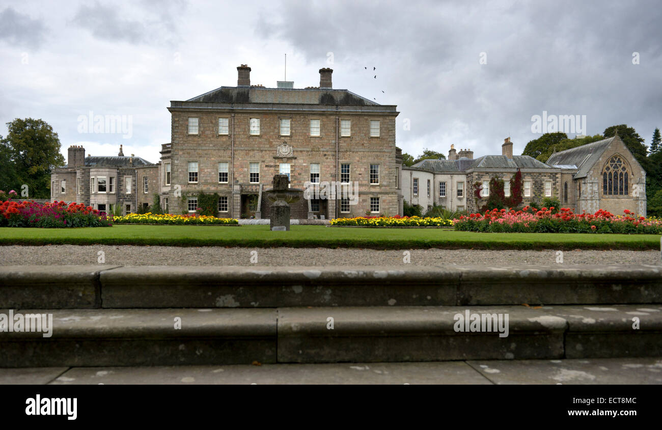 A view of Haddo House from below the main formal gardens showing the ...