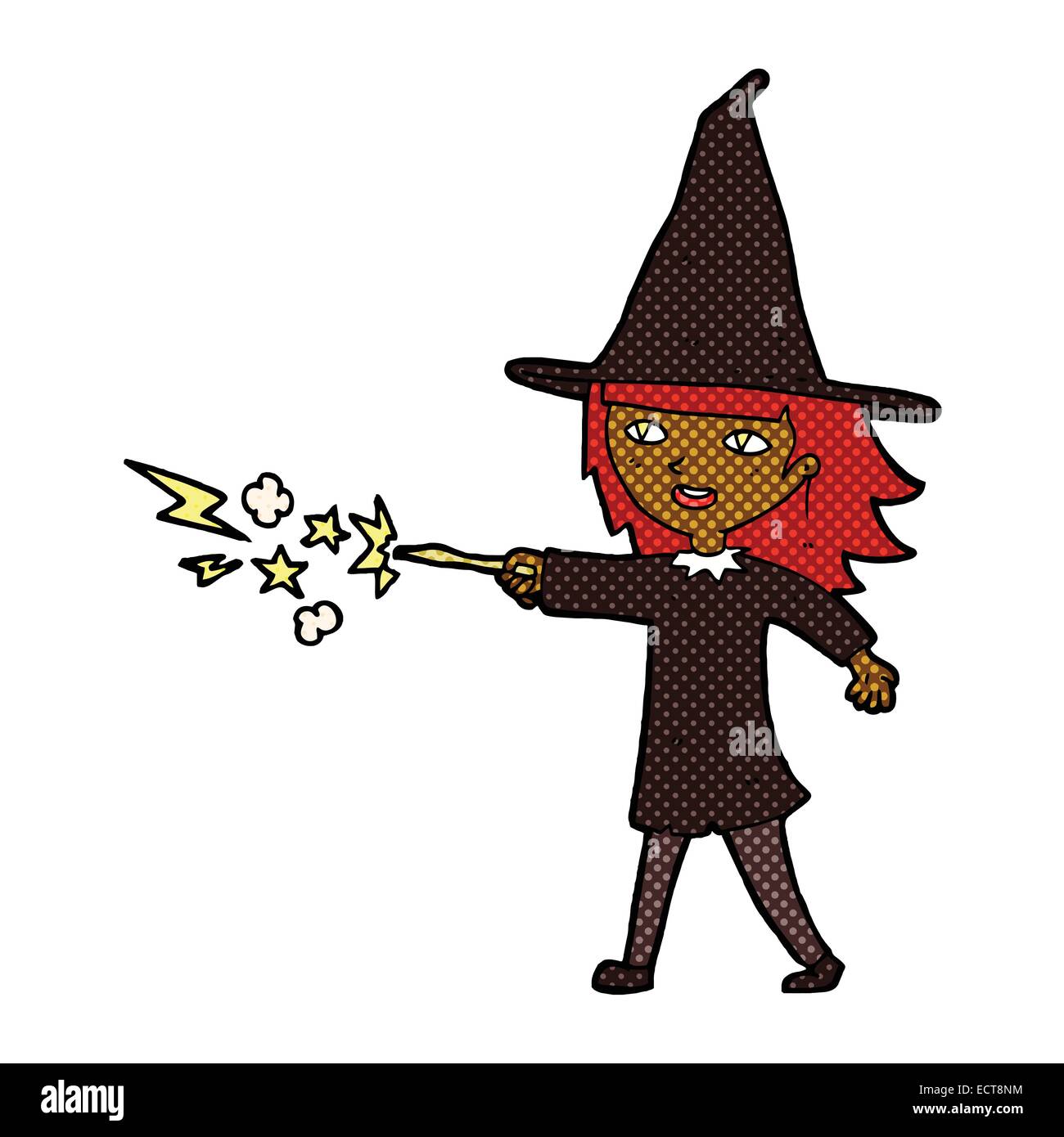retro comic book style cartoon witch girl casting spell Stock Vector ...