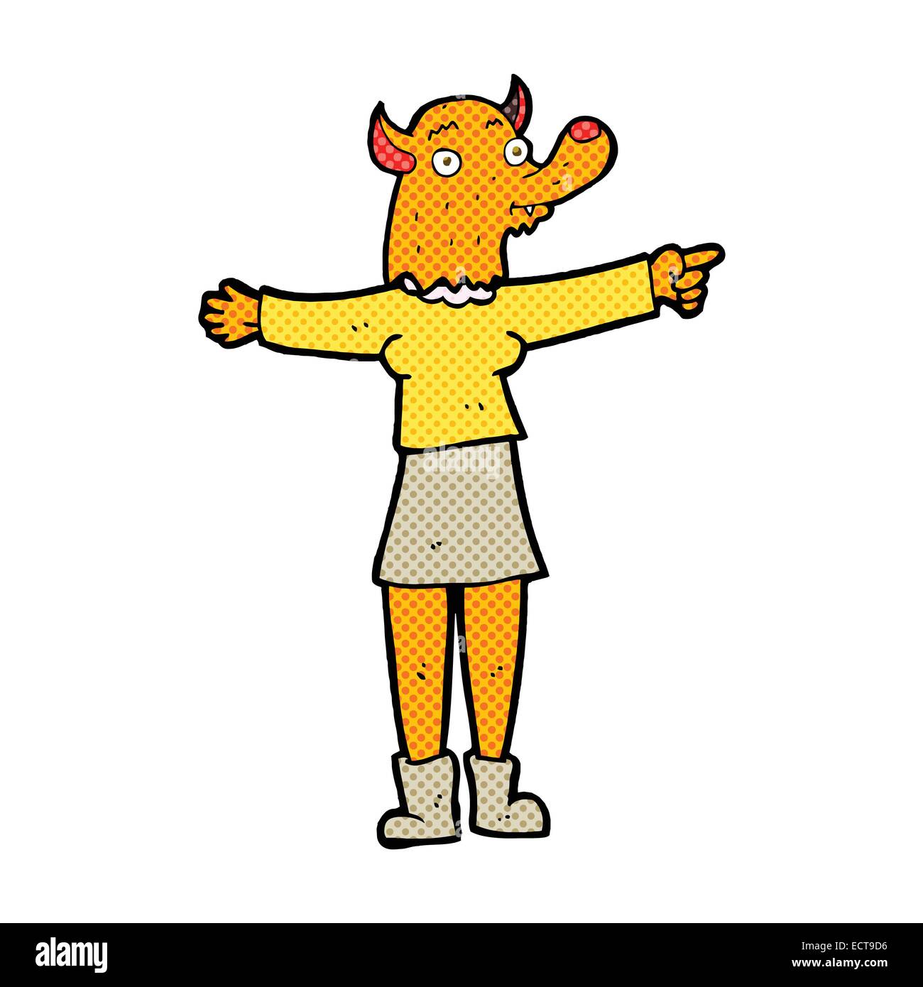 retro comic book style cartoon pointing fox woman Stock Vector Image ...