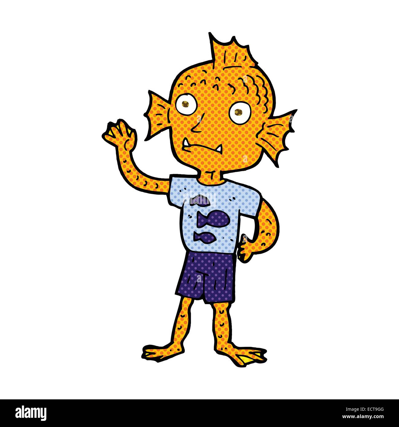 retro comic book style cartoon waving fish boy Stock Vector Image & Art ...
