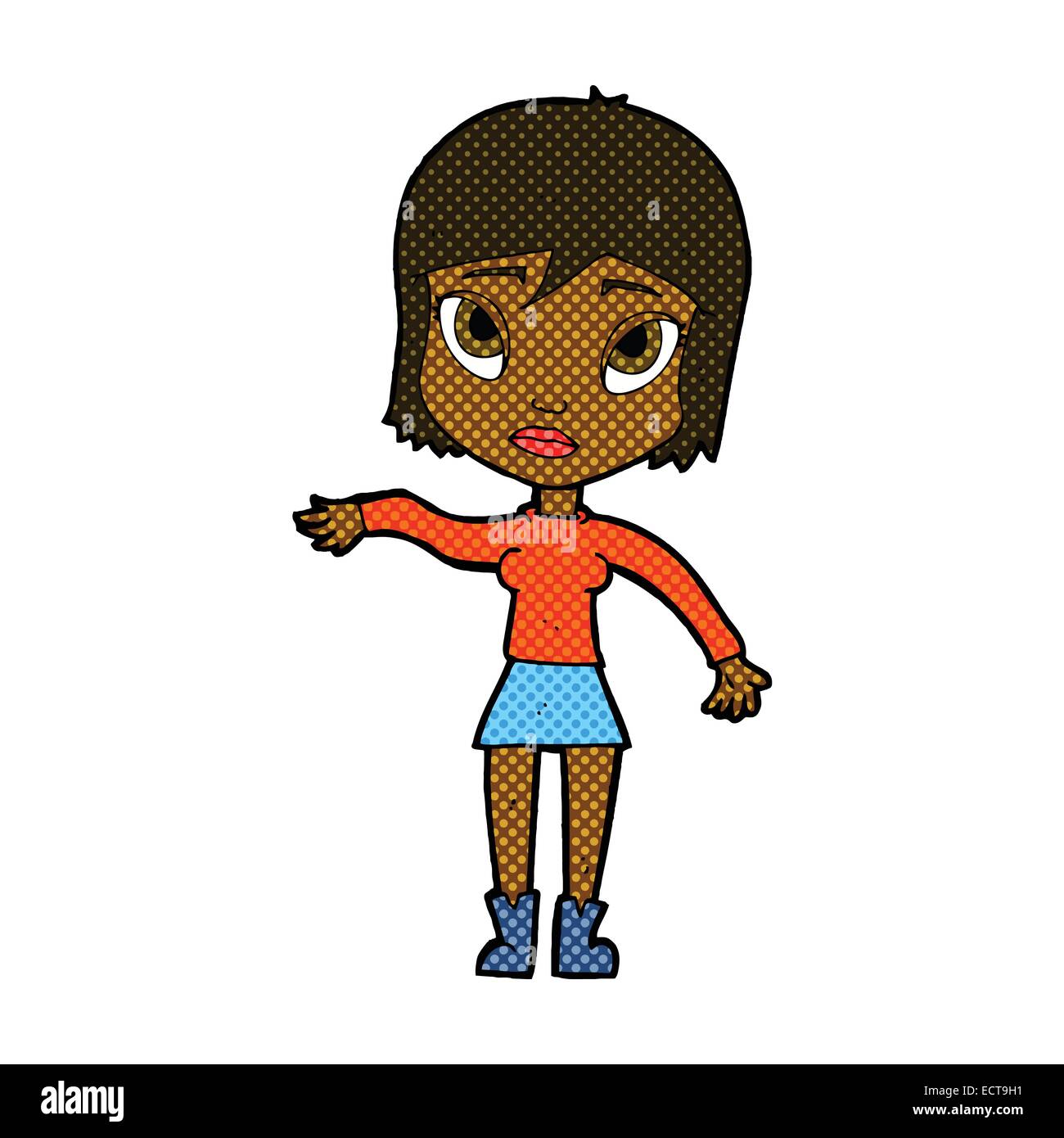 retro comic book style cartoon woman waving hand Stock Vector Image ...