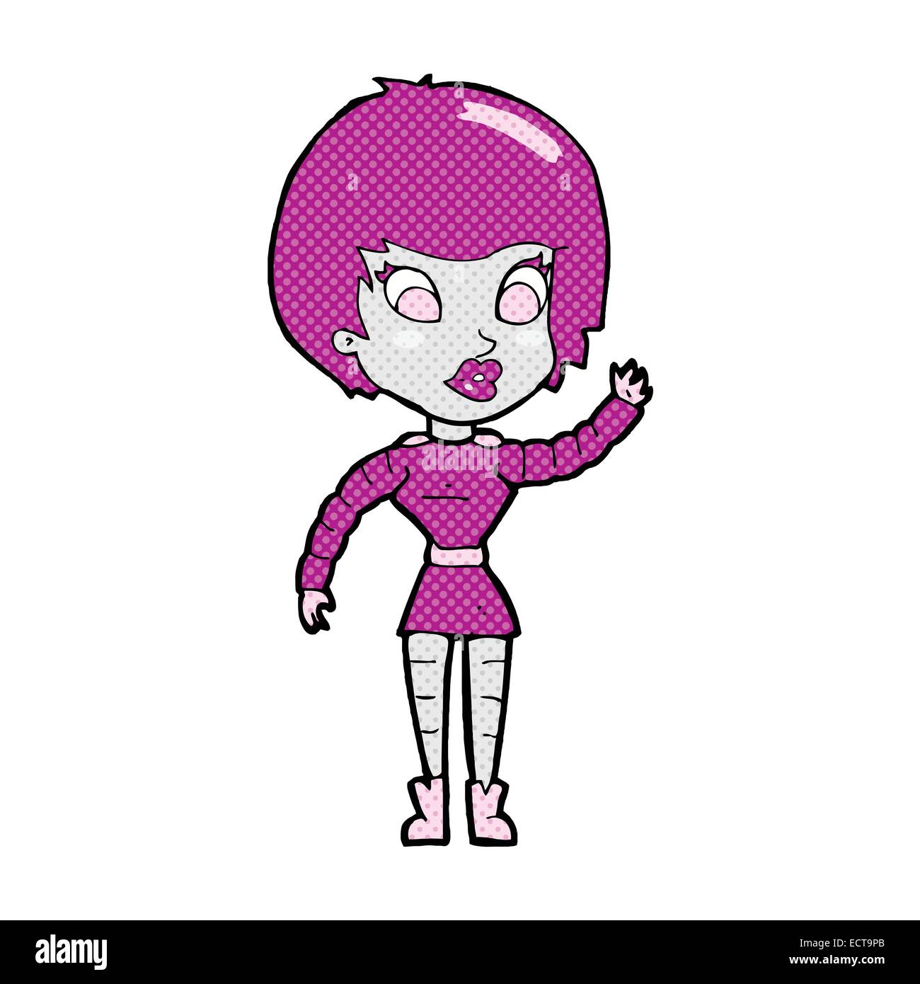 retro comic book style cartoon robot woman waving Stock Vector Image ...
