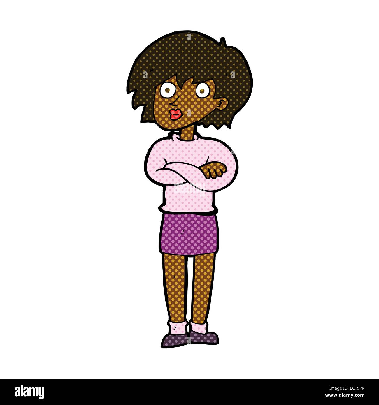 retro comic book style cartoon woman with crossed arms Stock Vector ...