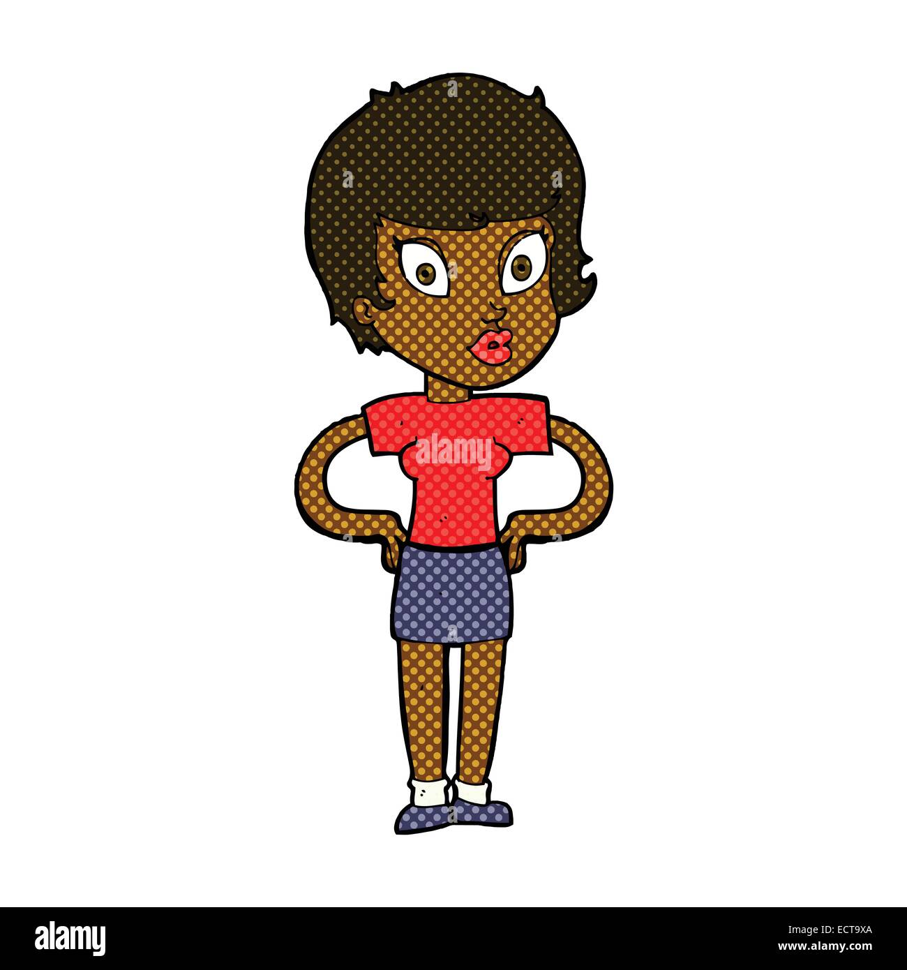 retro comic book style cartoon woman with hands on hips Stock Vector ...
