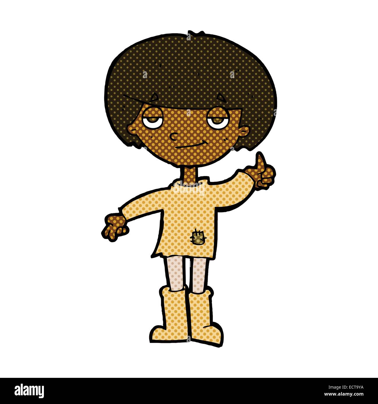 retro comic book style cartoon boy in poor clothing giving thumbs up ...