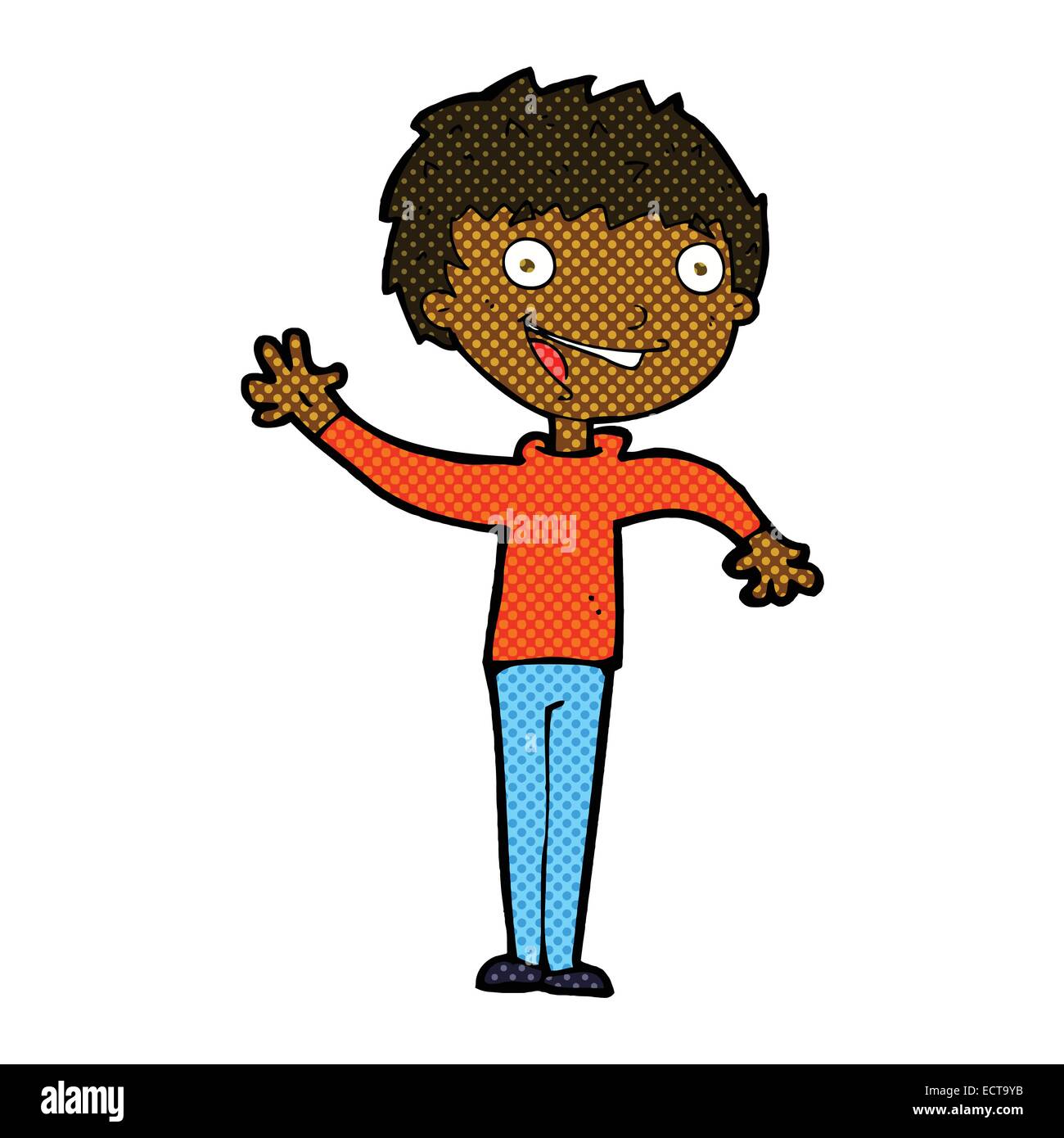 retro comic book style cartoon happy boy waving Stock Vector Image ...