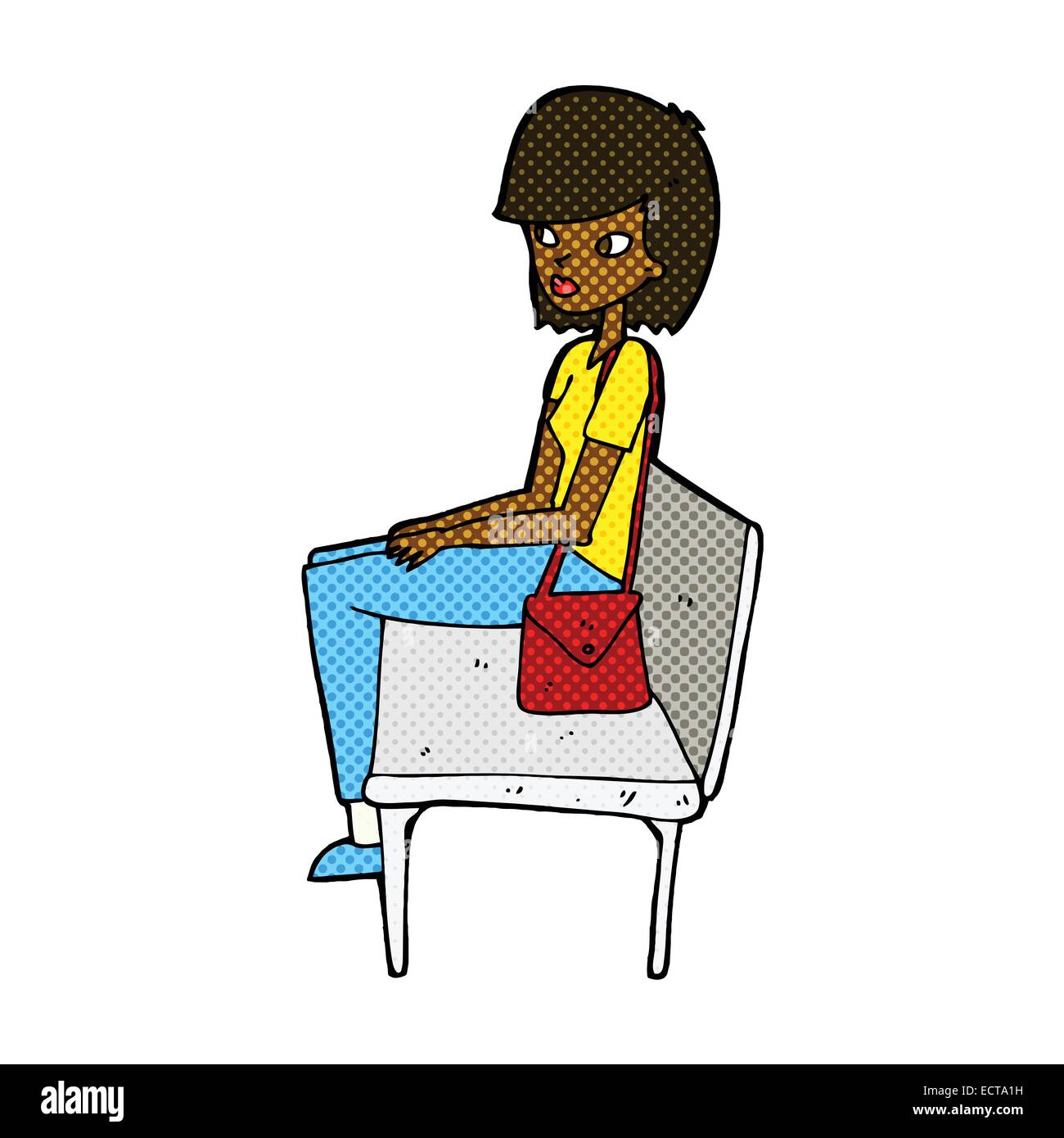 retro comic book style cartoon woman sitting on bench Stock Vector ...