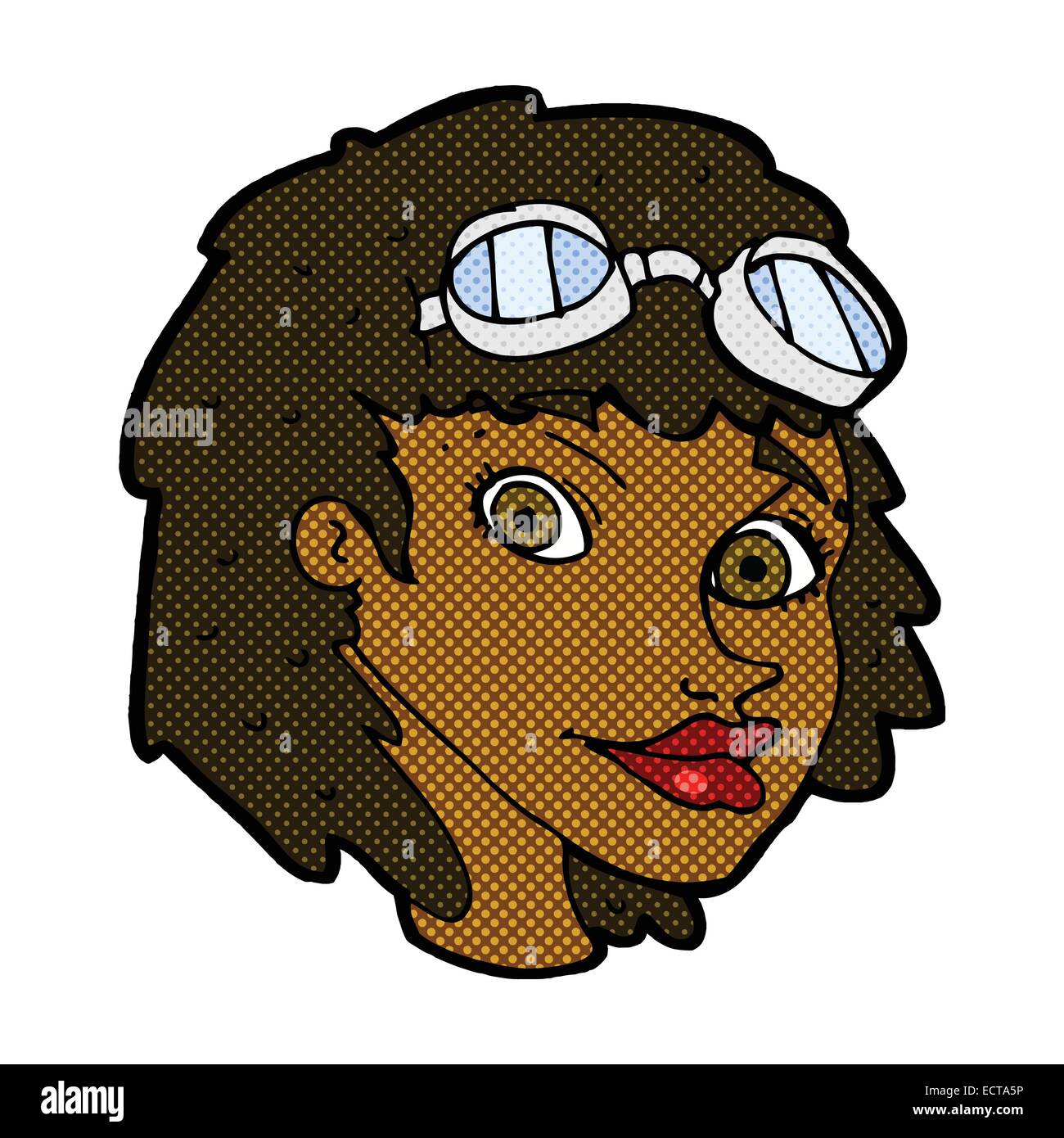 retro comic book style cartoon happy woman wearing aviator goggles ...