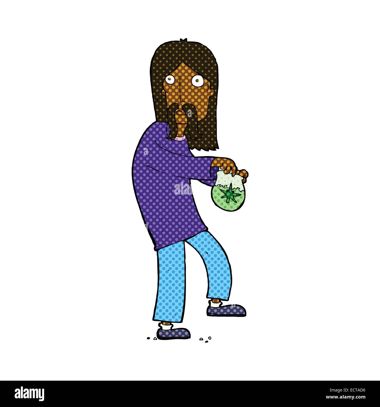 retro comic book style cartoon hippie man with bag of weed Stock Vector ...