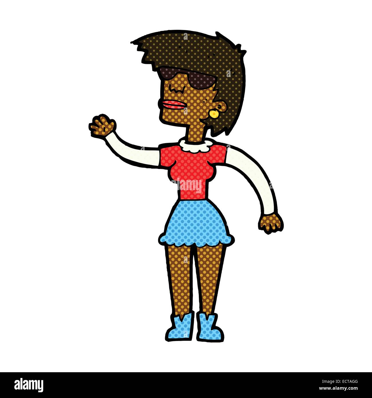 retro comic book style cartoon woman in spectacles waving Stock Vector ...