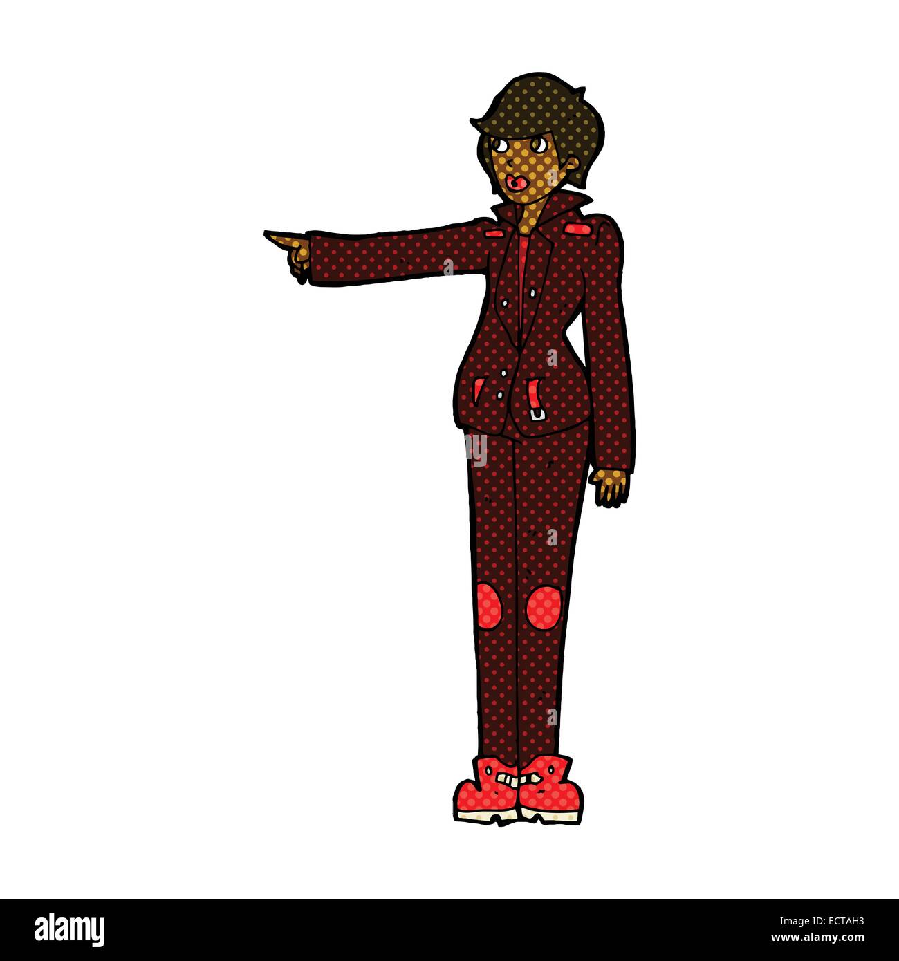 retro comic book style cartoon woman in leather jacket pointing Stock ...